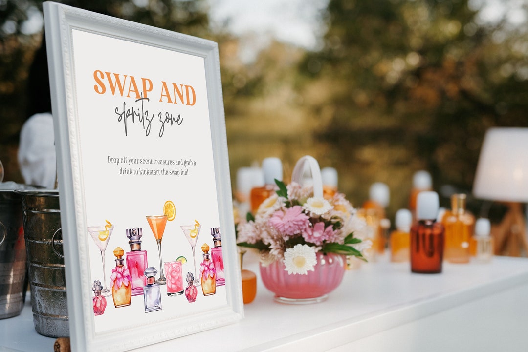 Editable Swap N Spritz Sign Perfume Martini Themed Party DIY Table Sign ...