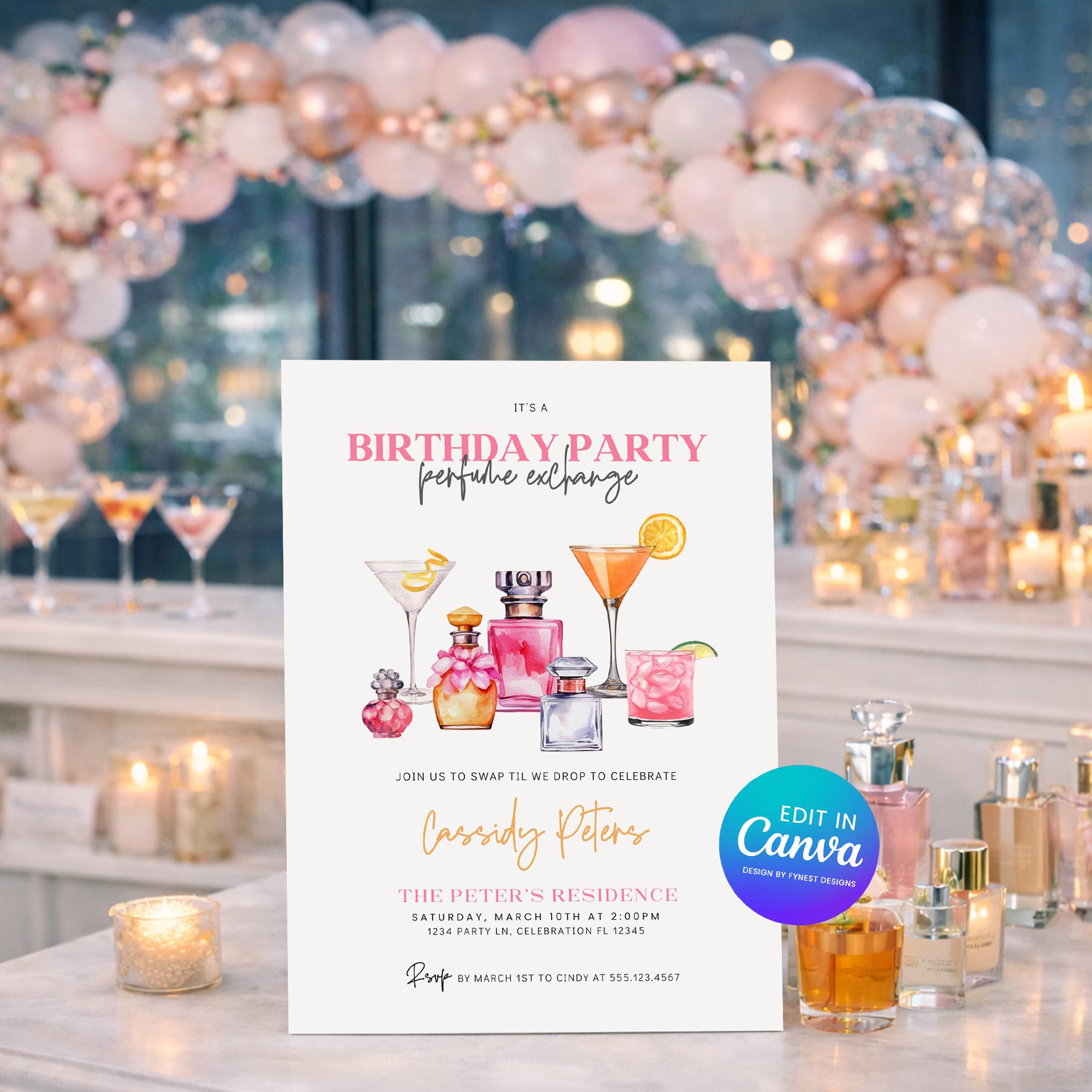 Editable Perfume Themes Party Invitation Canva Template Perfume Swap ...
