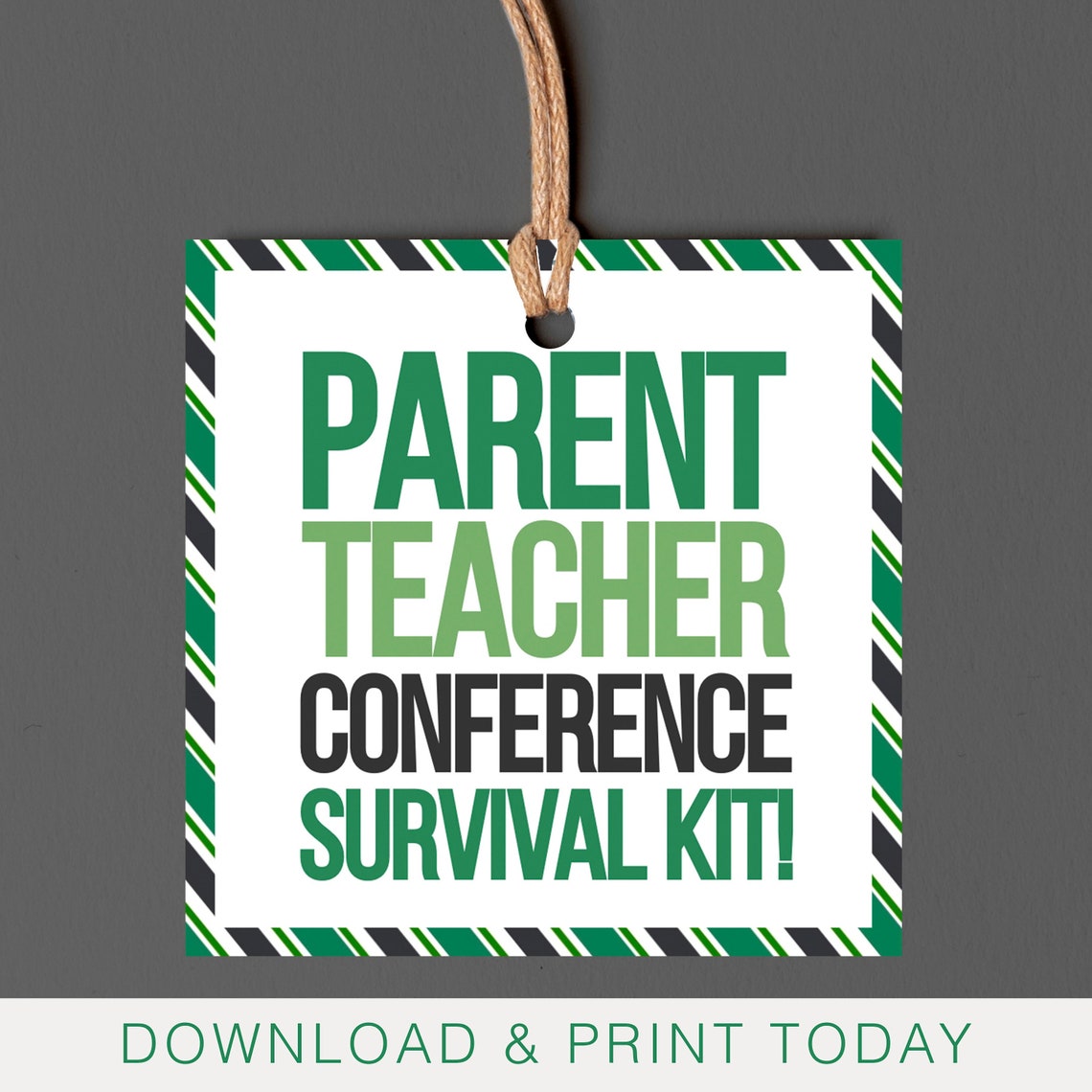 Parent Teacher Conference Survival Kit Square Gift Tags | Black and ...