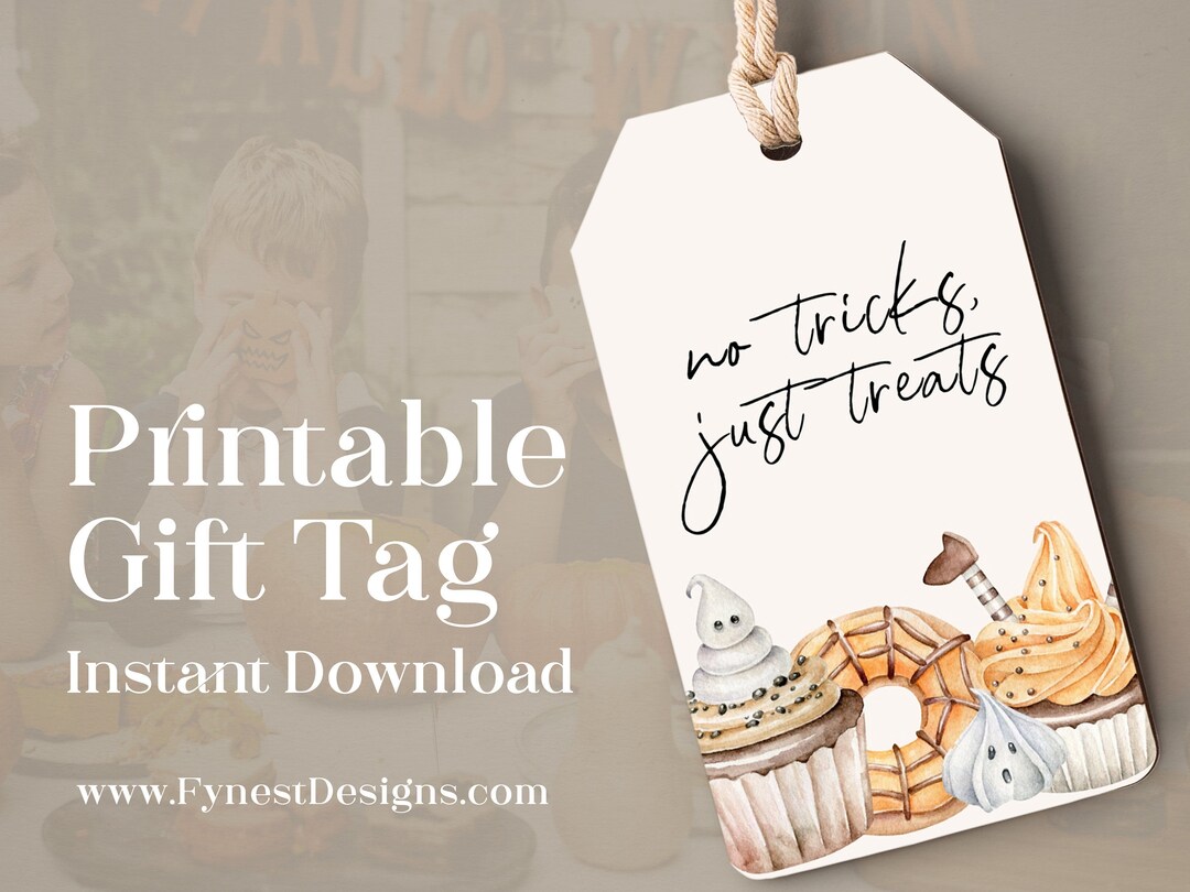 Printable Halloween Gift Tag No Tricks Just Treats Watercolor Halloween ...