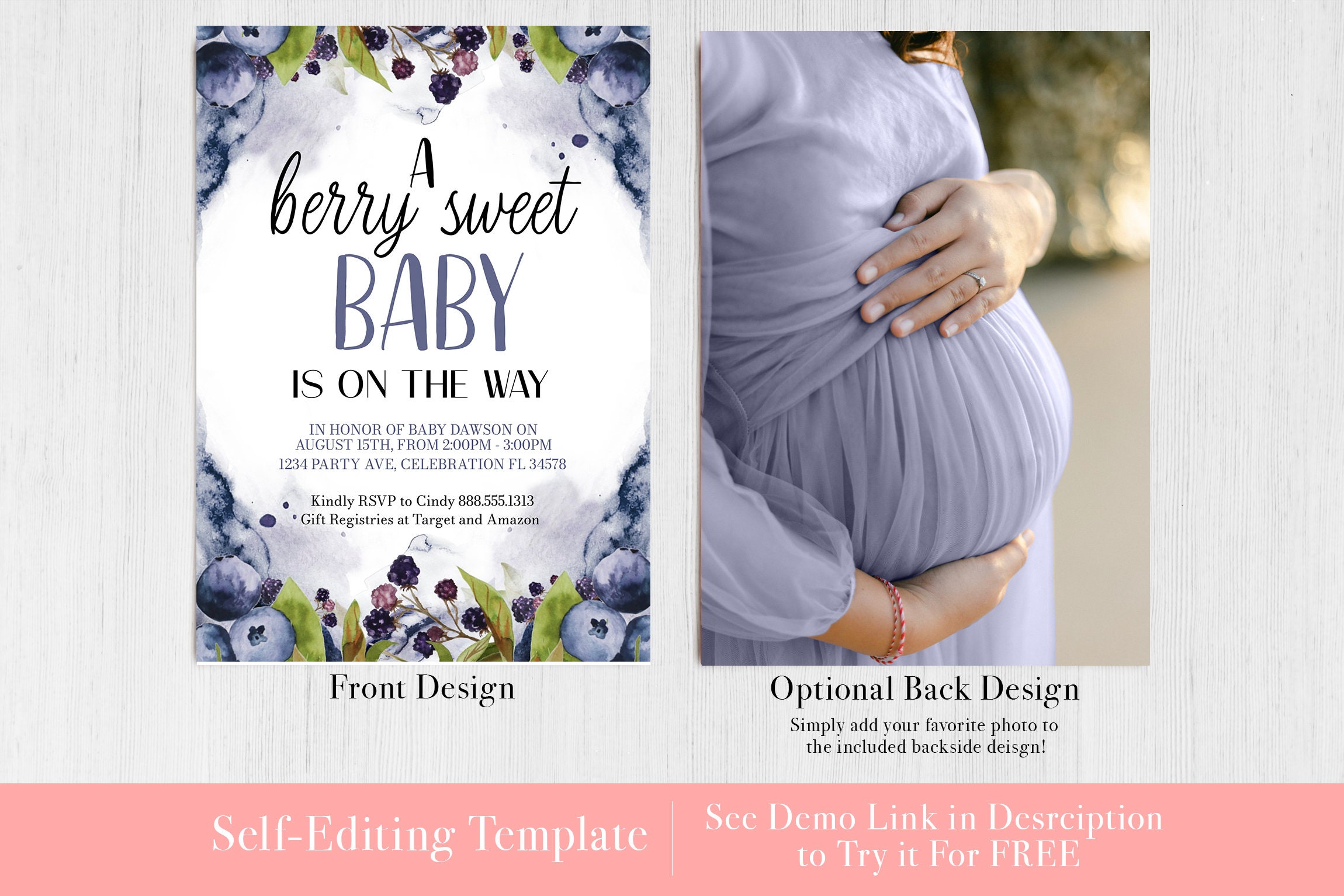 Editable Berry Blueberry Baby Shower Invitation | Berry Sweet Baby is ...