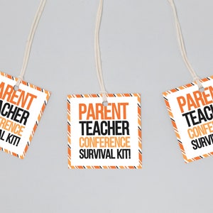 Editable Parent Teacher Conference Survival Kit Square Gift Tags ...
