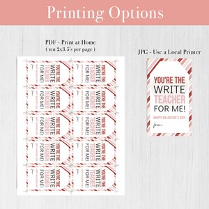 You’re the Write Teacher for Me Vday Favor Tag | Non Candy Printable ...