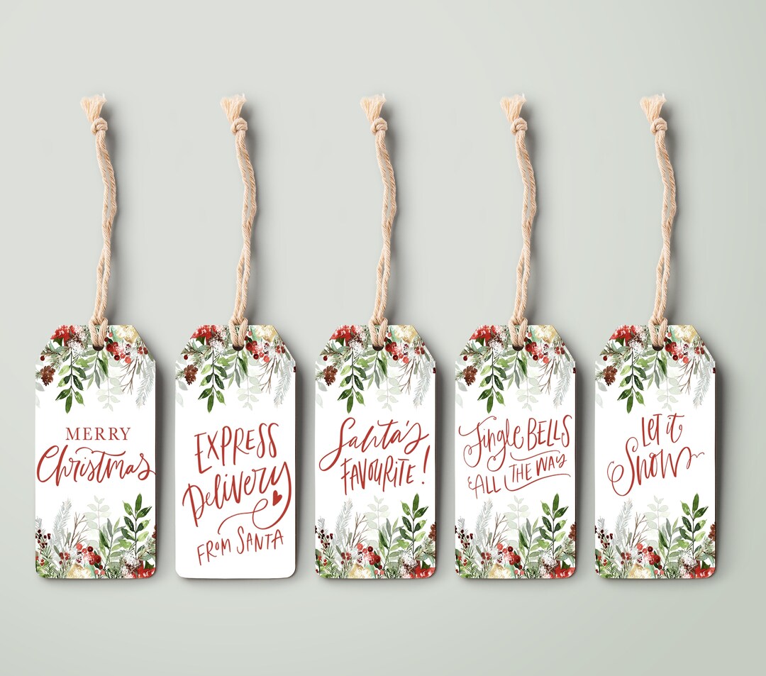 Printable Christmas Gift Tags | Set of 5 Red Traditional Christmas ...