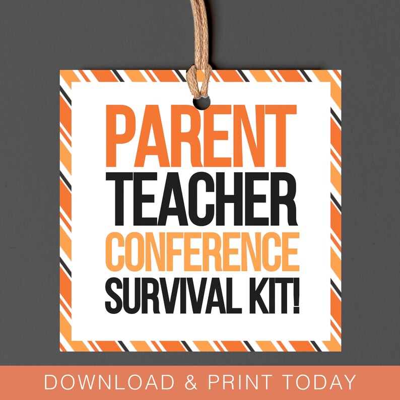 Editable Parent Teacher Conference Survival Kit Square Gift Tags ...