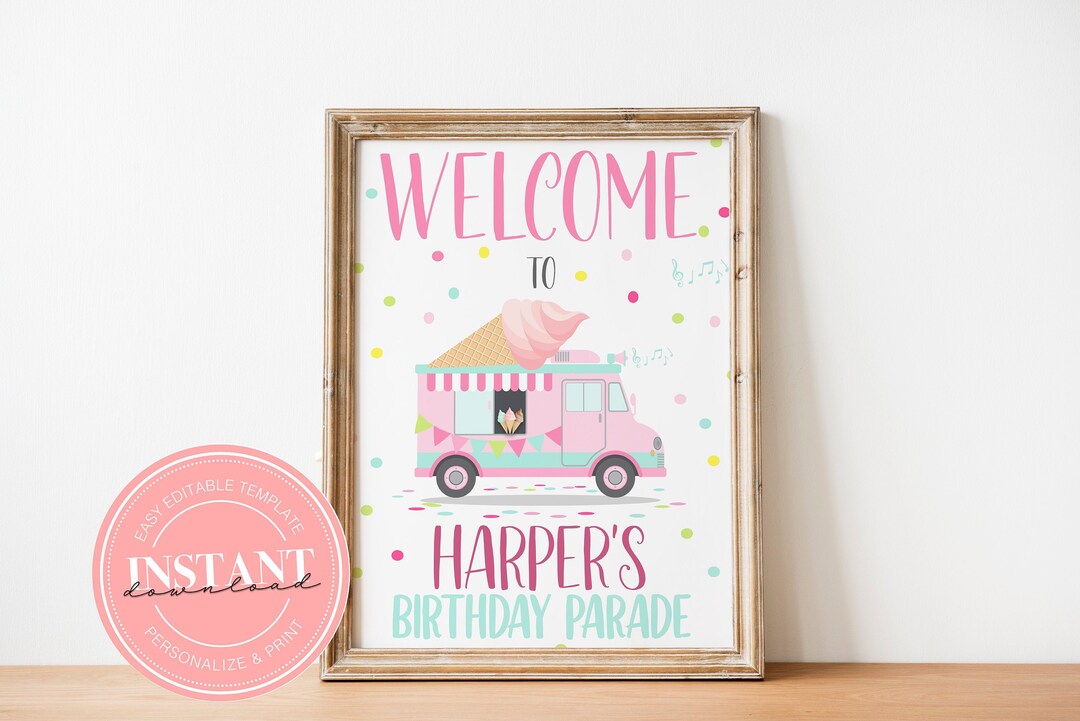 Editable Drive by Birthday Welcome Sign | Ice Cream Birthday ...