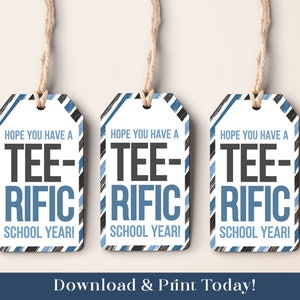 Printable Have a Tee-rific School Year Favor Gift Tag Printable Blue ...