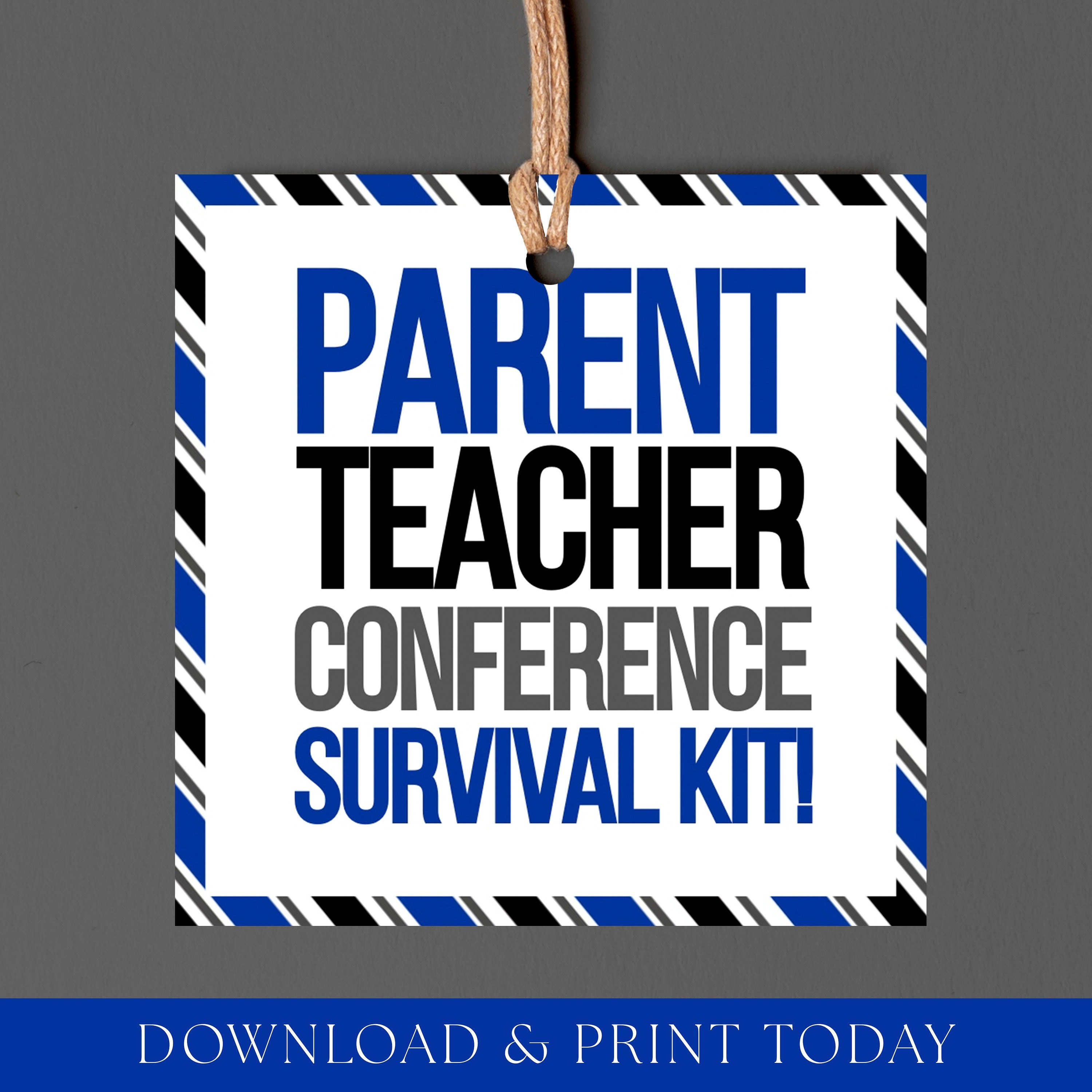Parent Teacher Conference Survival Kit Square Gift Tags | Navy Black ...