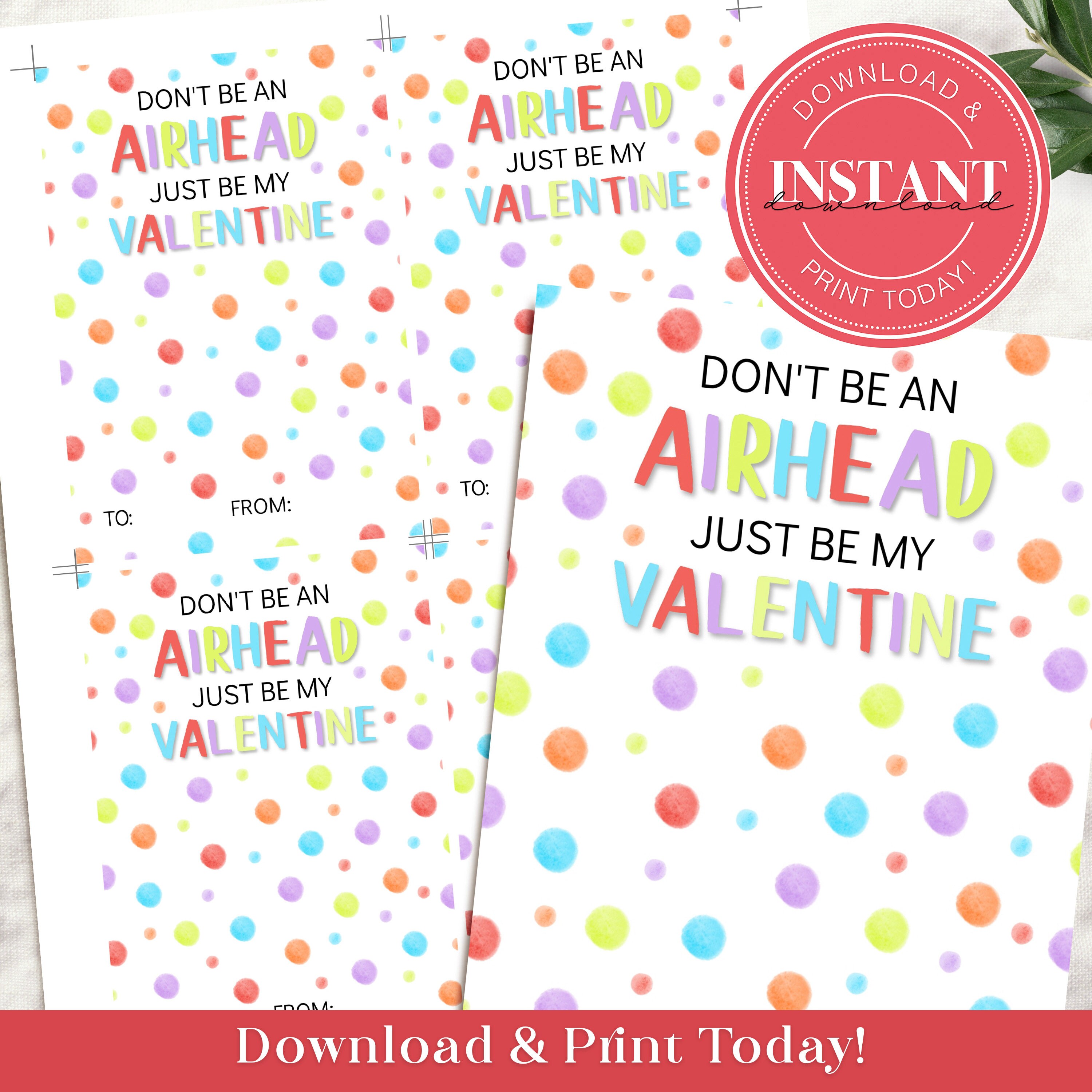 Dont Be an Airhead Vday Card Easy Airhead Candy Printable - Etsy