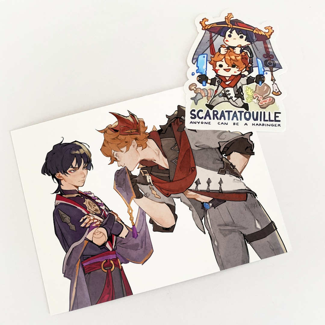 Genshin Impact - Scaramouche and Tartaglia Childe Chiscara Sticker and ...