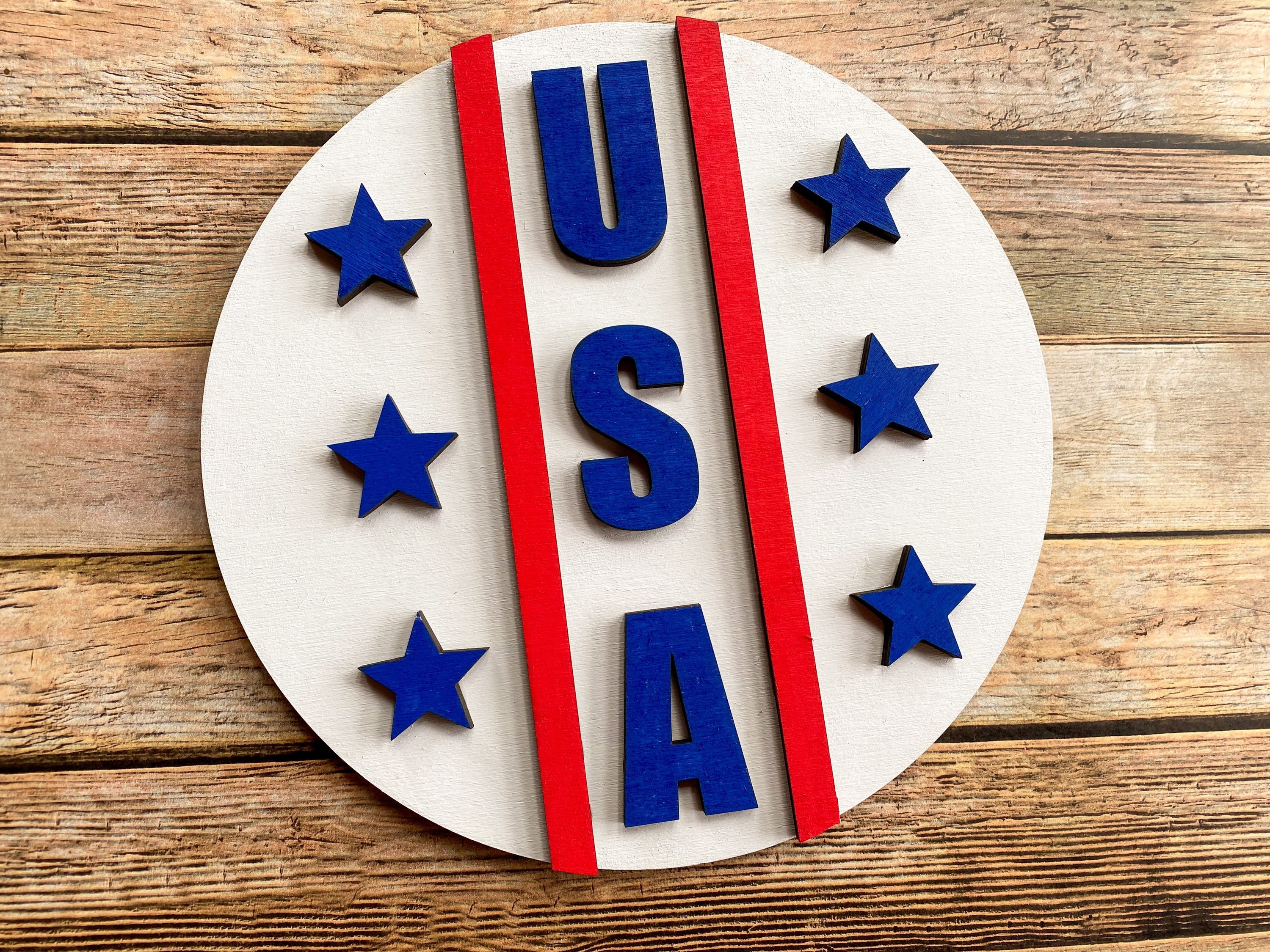 Vintage USA Wooden Round Sign Patriotic wood sign USA sign | Etsy