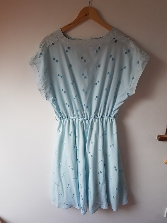 Vintage Pale Blue Cut Out Square Pattern Dress Size M - Gem