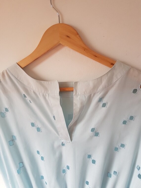 Vintage Pale Blue Cut Out Square Pattern Dress Size M - Gem
