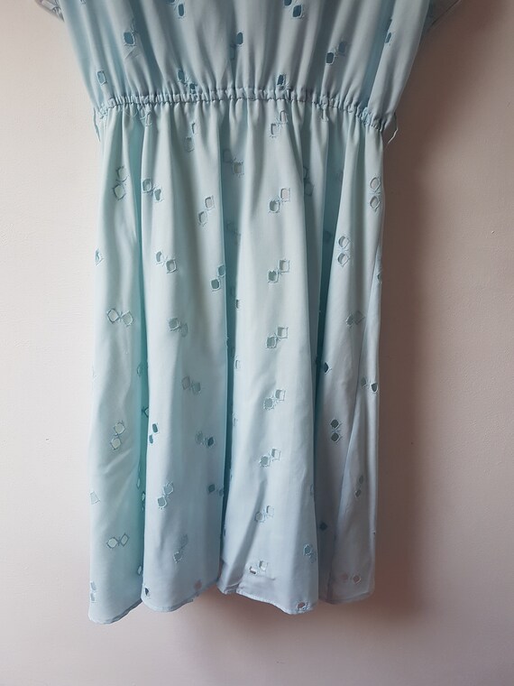 Vintage Pale Blue Cut Out Square Pattern Dress Size M - Gem