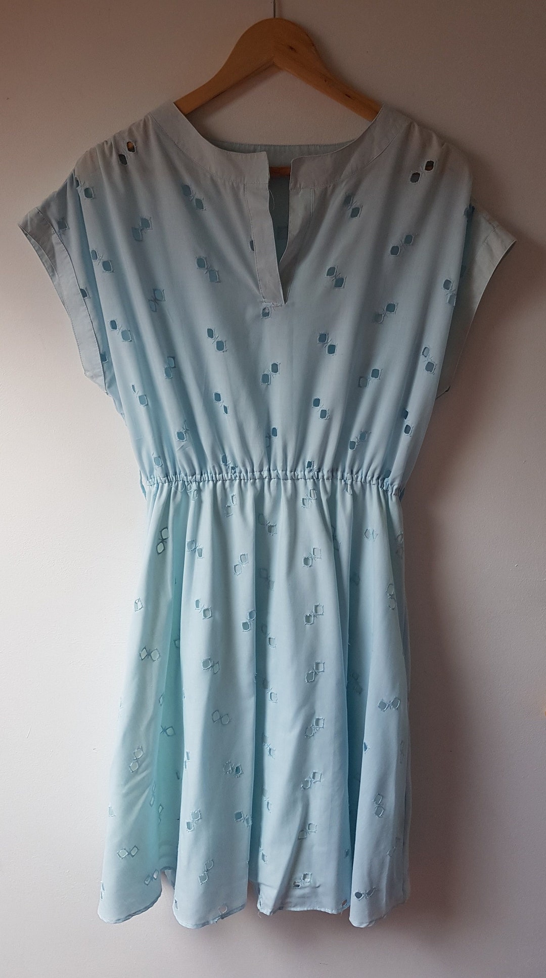 Vintage Pale Blue Cut Out Square Pattern Dress Size M - Etsy