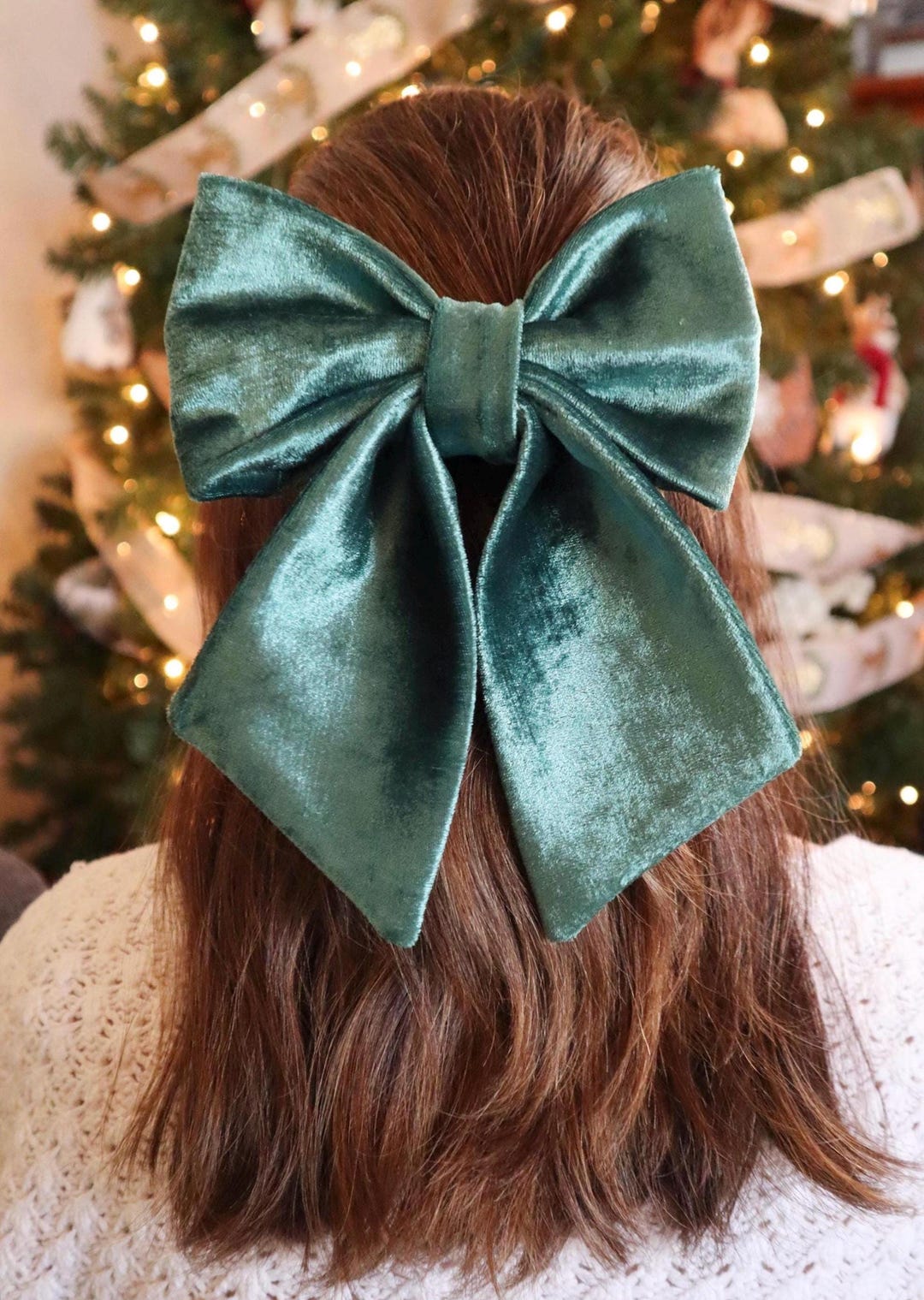 Mistletoe Green Velvet Hair Bow for People Christmas Holiday Sailor Bow ...