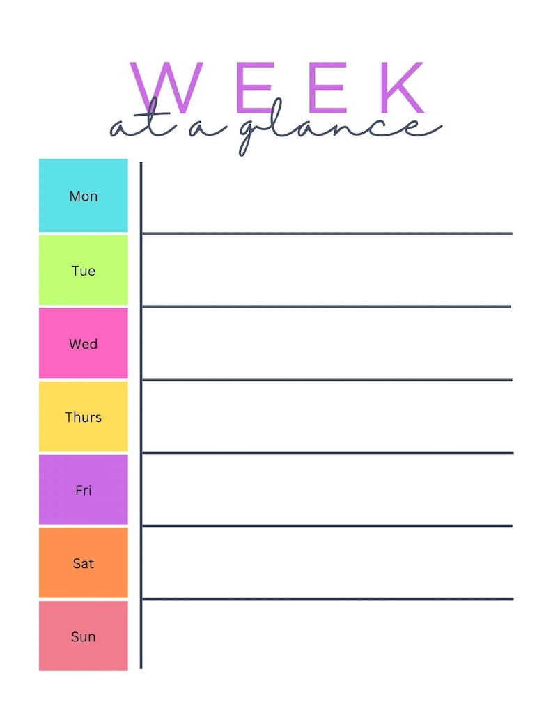 Week at a Glance Digital File - Etsy