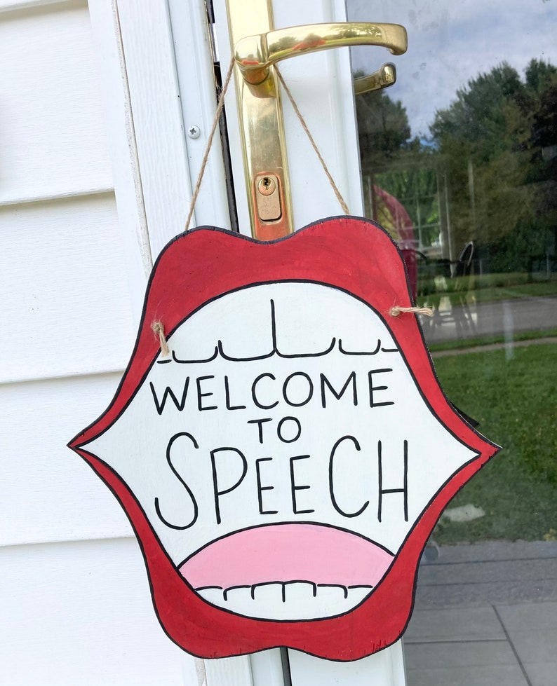 Welcome to Speech Hanging Door Sign - Etsy