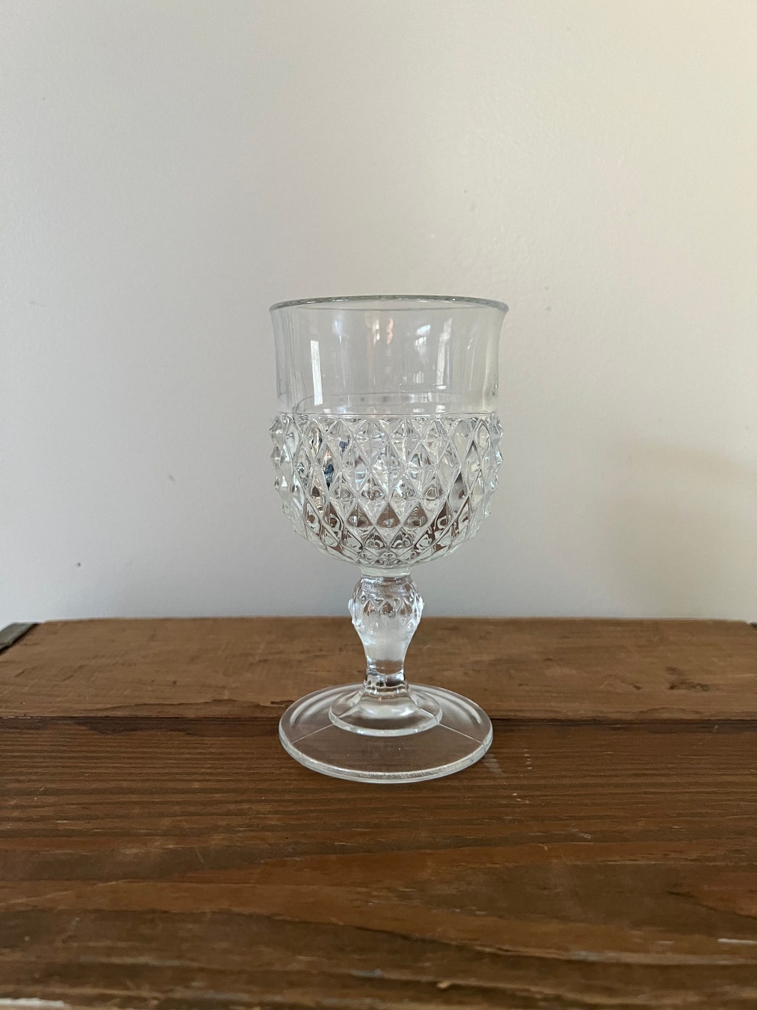 Vintage Water Goblets, Diamond Point Clear Glass Goblets, Pressed Glass ...