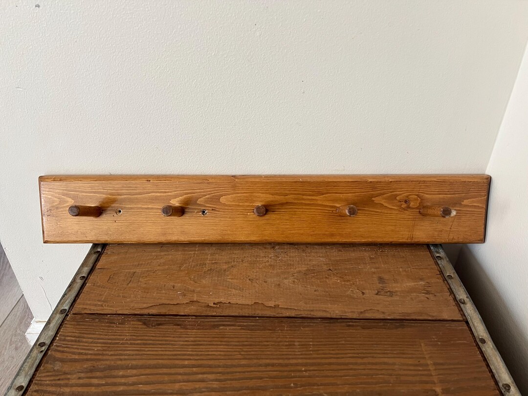 Vintage Wooden Coat Rack With Pegs, Wooden Peg Coat Rack, Wall-hanging ...