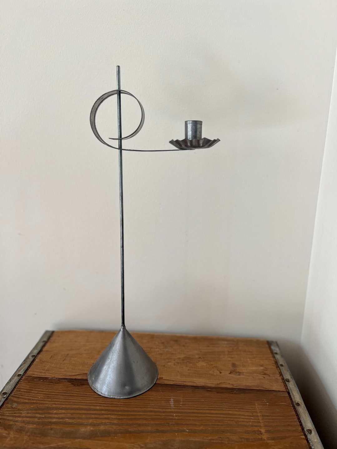 Unique Vintage Pewter Candlestick Holder, Colonial Stable Candle Holder ...