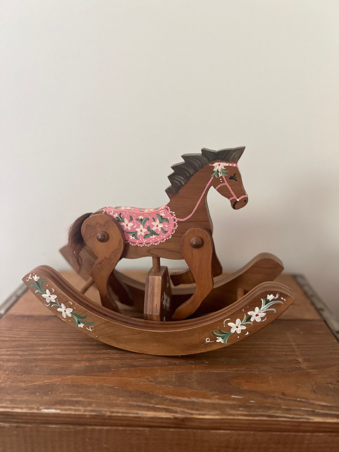 Vintage Wooden Rocking Horse, Hand Painted Decorative Rocking Horse ...