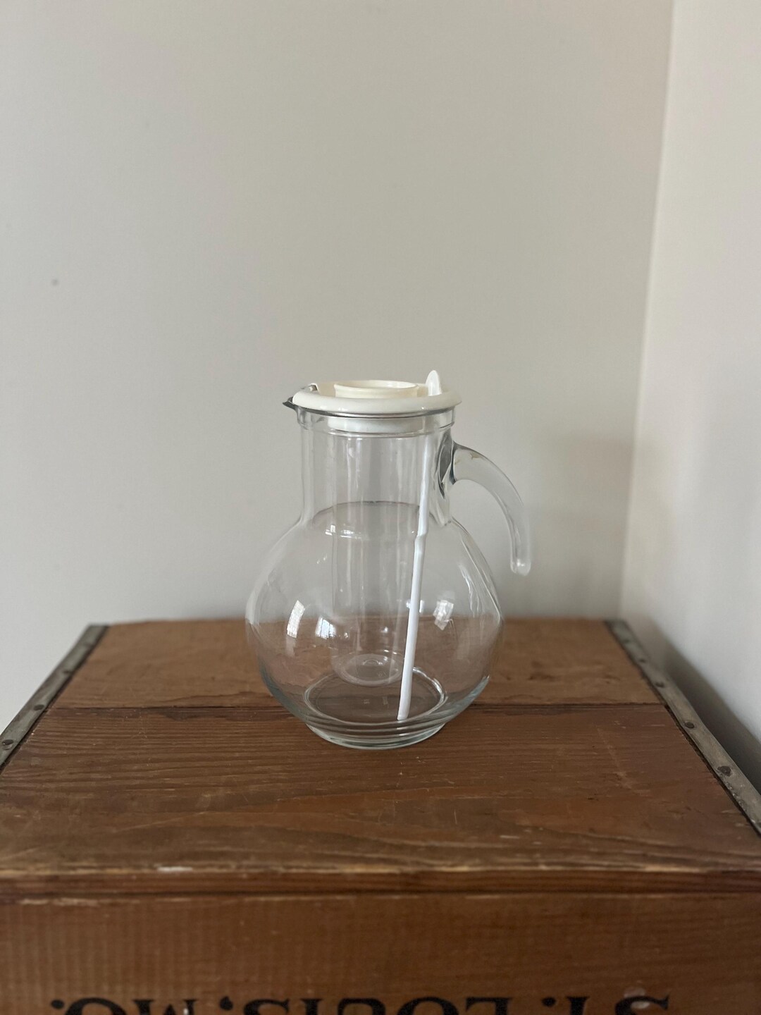 Vintage Glass Pitcher, Made in Italy With Ice Chamber and Stir Stick ...