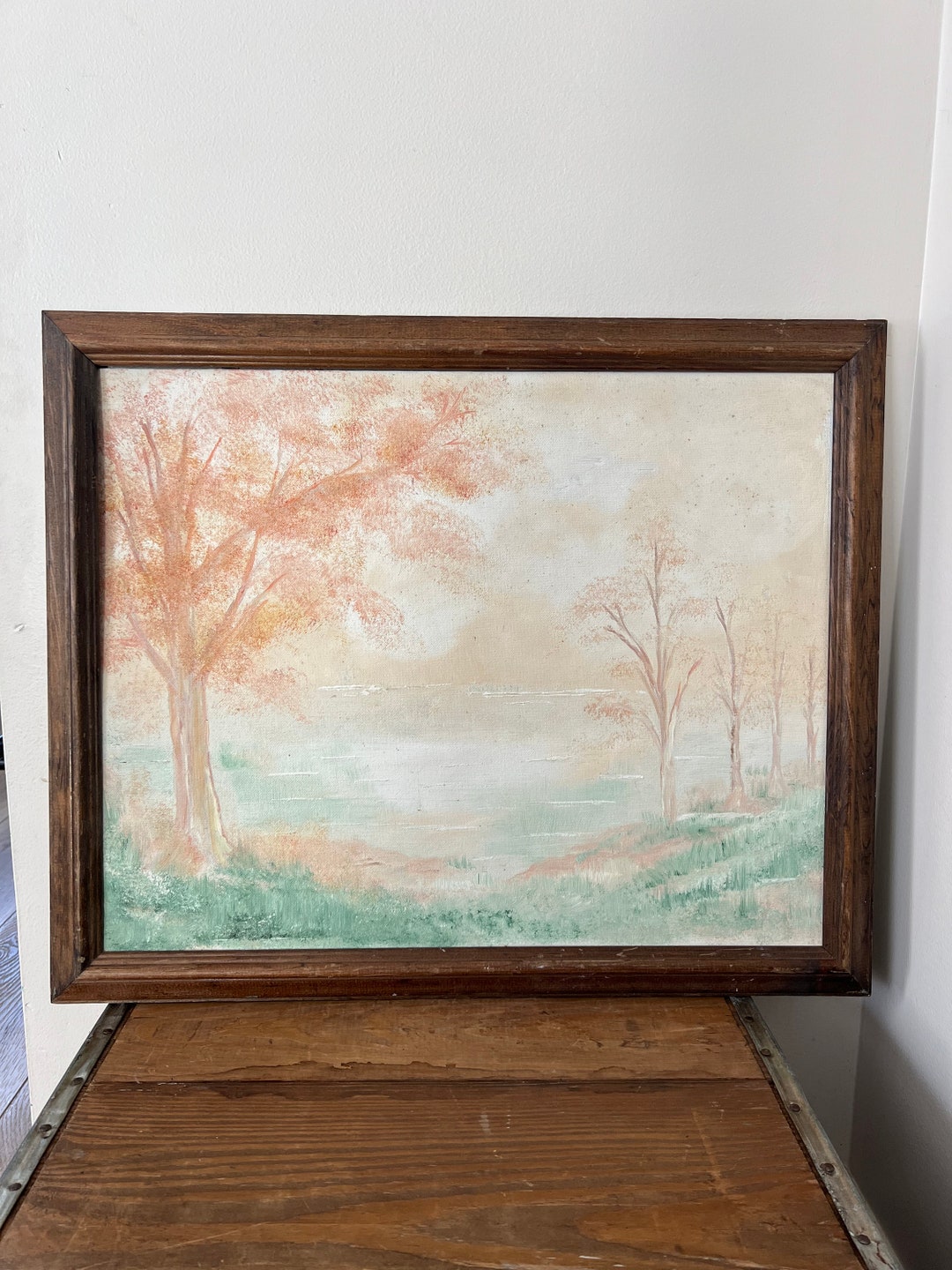 Vintage Painting on Canvas With Wooden Frame, 16x20 Landscape Painting ...