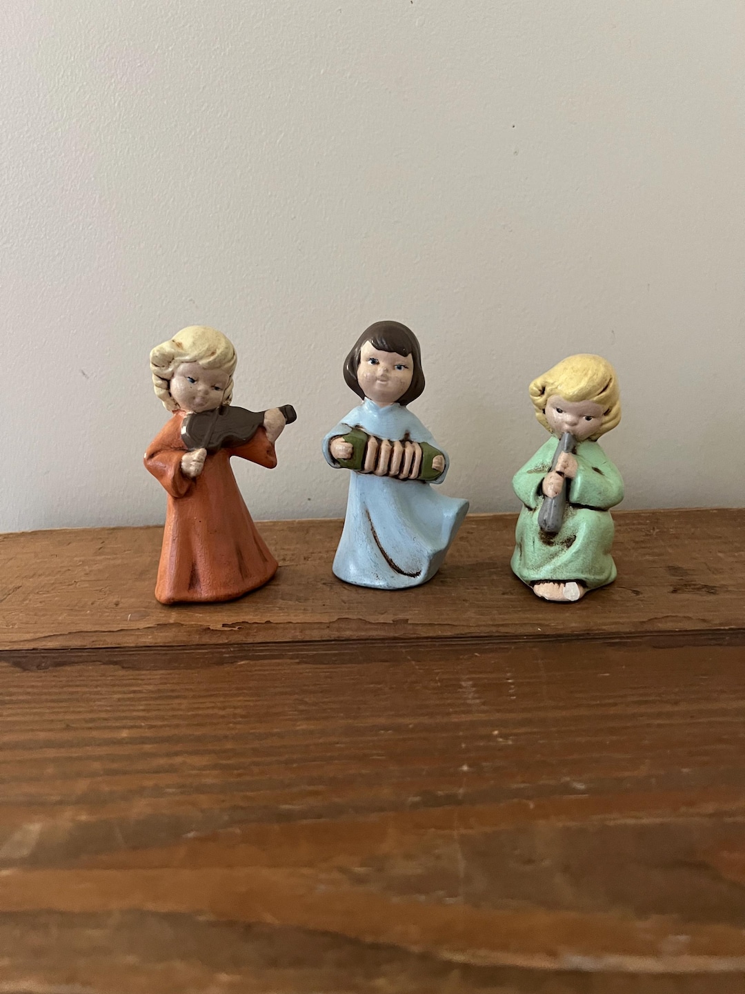 Vintage Chalkware Angels, Vintage Christmas Angel Musicians Chalk Art ...