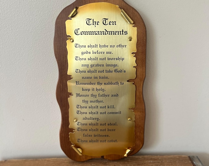 Vintage the Ten Commandments Plaque, Wooden and Metal Plaque of the Ten ...