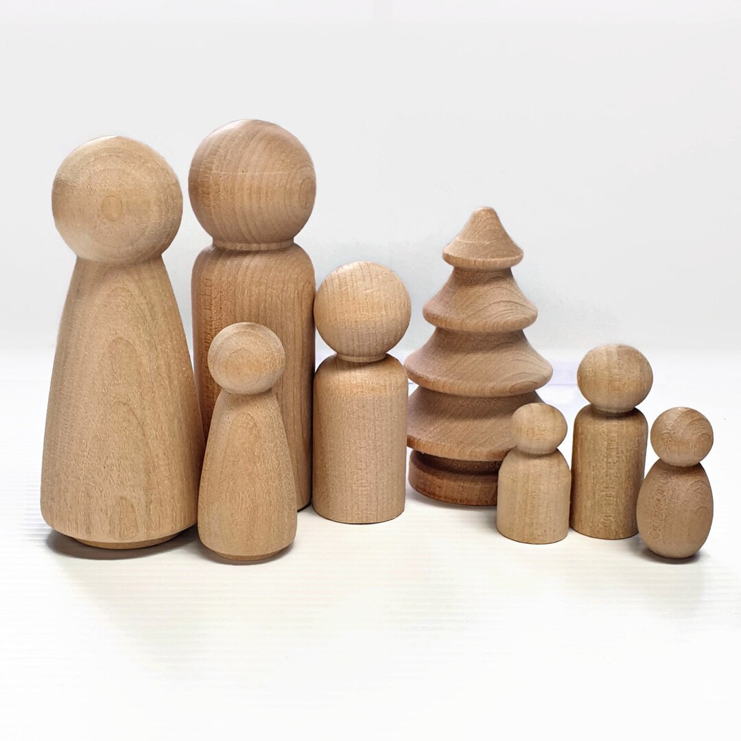 Family of 7 Tree SEVEN Wooden Peg Dolls Large Family - Etsy
