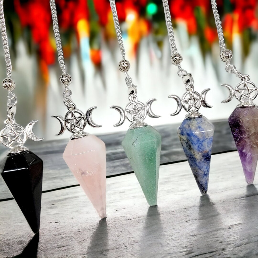 10 Inch Triple Moon Pentacle Pendulums, Pendulum, Metaphysical Crystals ...