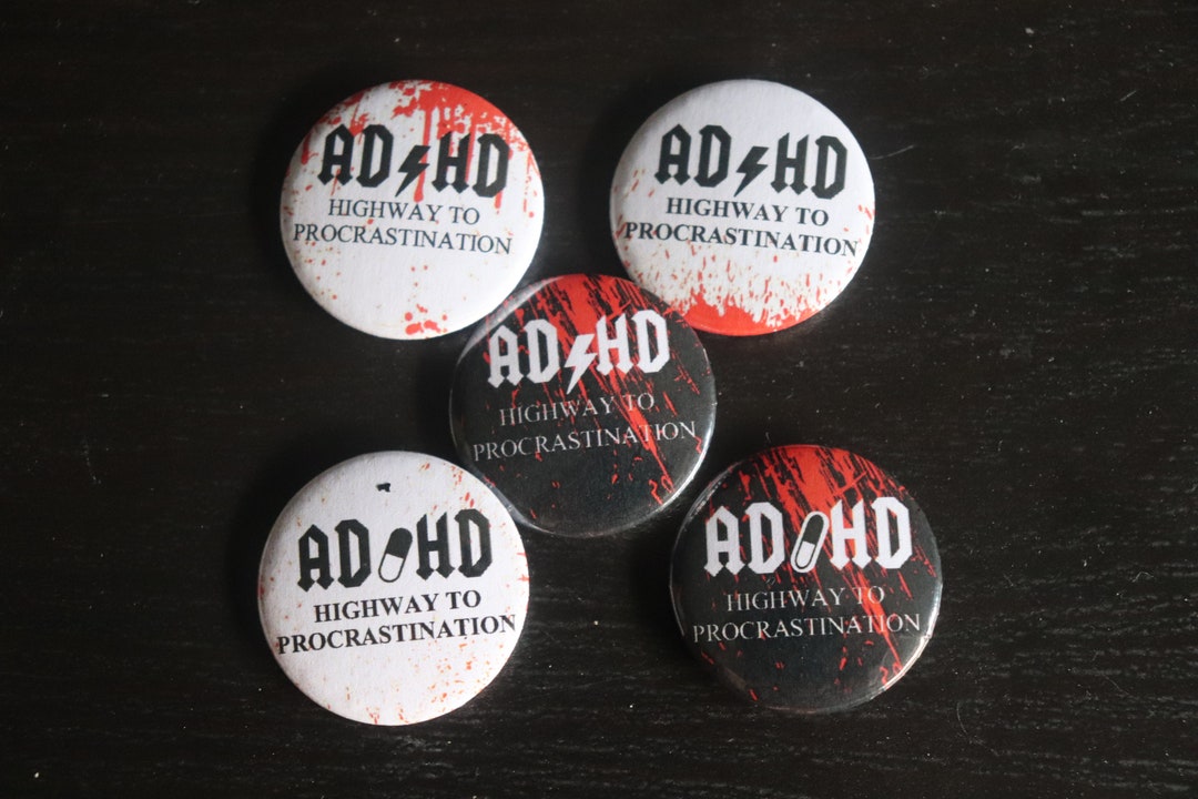 ADHD, AC/DC Highway to Procrastination Badges - Etsy