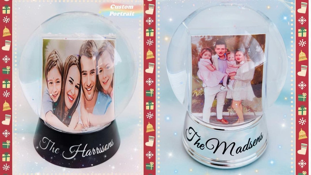 Custom Cartoon Family Kids Couple Cat Dog Portrait in Snow Globe ...