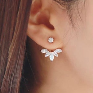 Gold/silver Crystal Ear Jacket Bridal Ear Jacket, Daisy Stud Ear Jacket, Angel Ear Jacket, Front ...