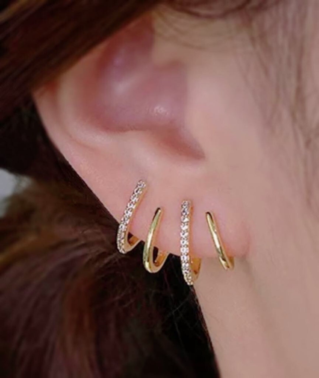 Gold/silver Sparkling CZ 4 Hoops Cuffs Claw Climber Earrings, 4 Hoops in 1 Wavy Ear Cuff, Ear ...