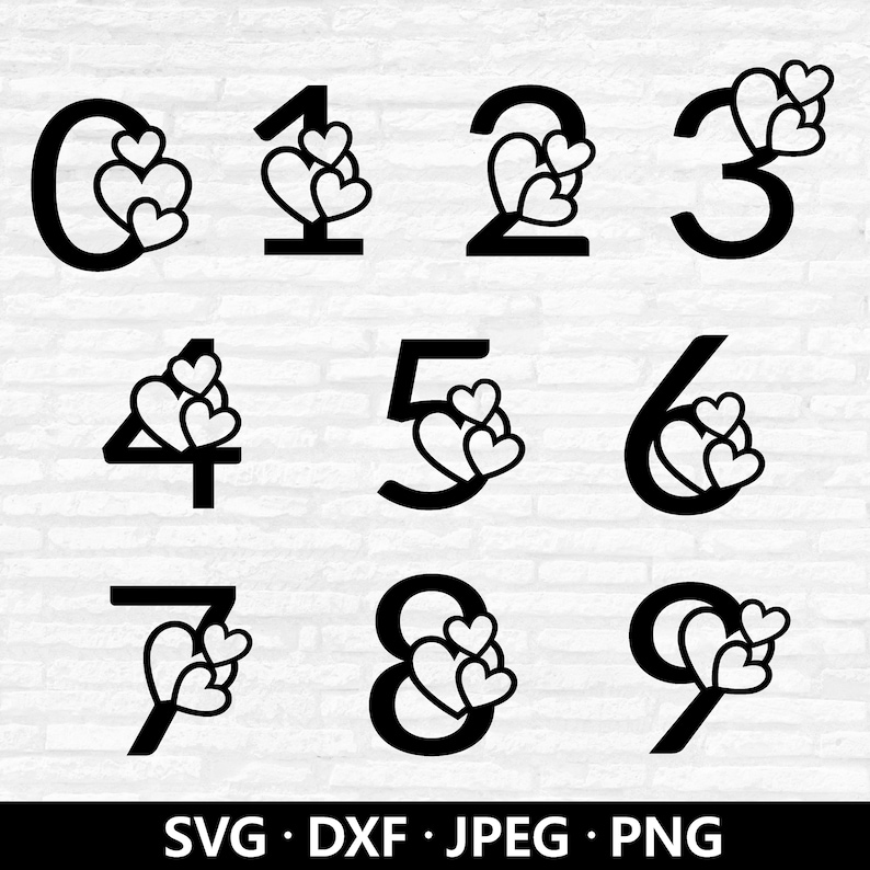 Heart Number SVG: Love Line Art Cut Files (digital Download) - Etsy