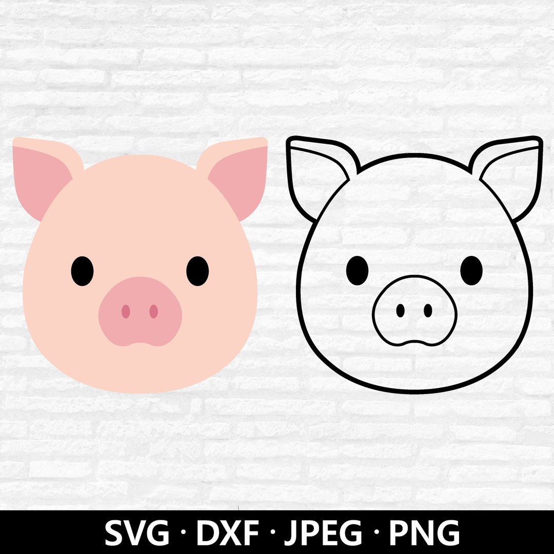 Pig Face Clipart, Farm Animal Head Outline Vector Cut Files (digital ...