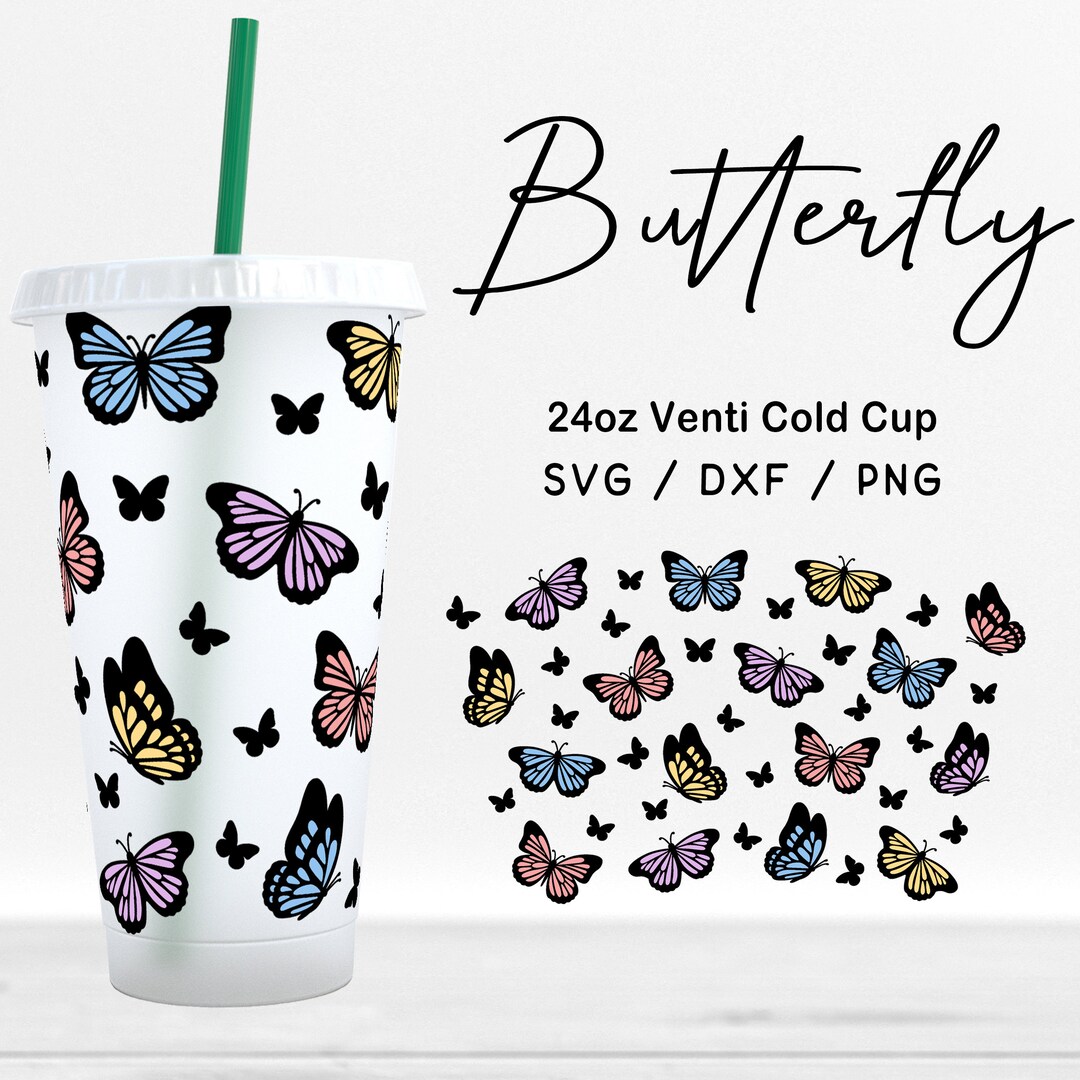 24oz Venti Cold Cup Butterfly Svg Files, Tumbler Butterflies Pattern ...