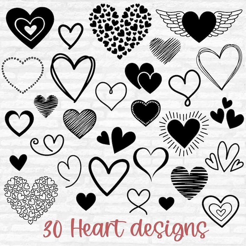Heart SVG Bundle: Hand-drawn Valentine Cut Files (digital Download) - Etsy
