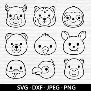 Jungle Animal Face Outline SVG Bundle: Safari Clipart (digital Download ...