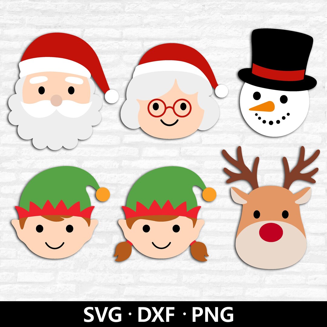 Christmas Face SVG Bundle: Santa, Reindeer, Elf Clipart (digital ...