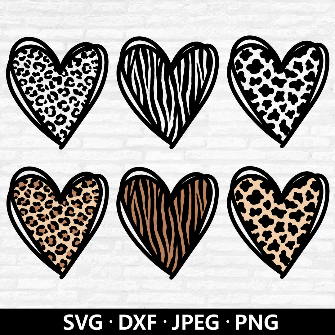 Leopard Print Heart SVG: Valentine Animal Print Vector Bundle (digital ...