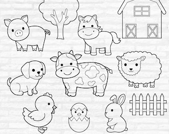 INSTANT Download. Farm Animals Digital Stamp Cut Files and Clip Art ...