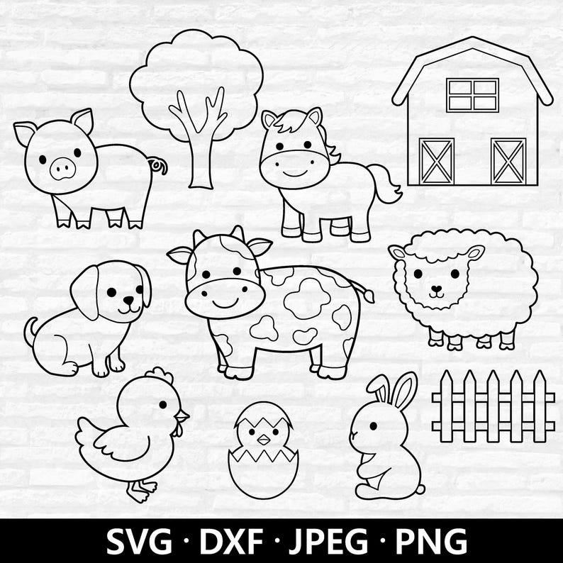 Farm Animals Outline SVG Bundle, Clip Art (digital Download) - Etsy