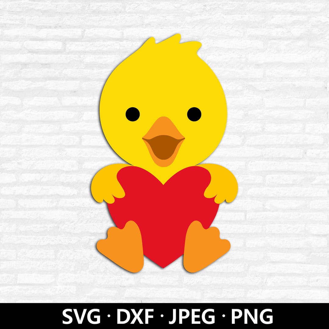 Valentine Duck With Heart SVG, Kawaii Animal Clipart Cutting File ...