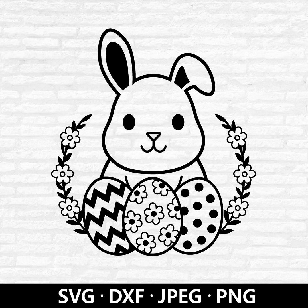 Easter Bunny Eggs SVG, Rabbit With Flower Clipart, Spring Floral Cut ...