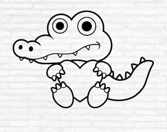 Cute Alligator With Heart SVG - Etsy