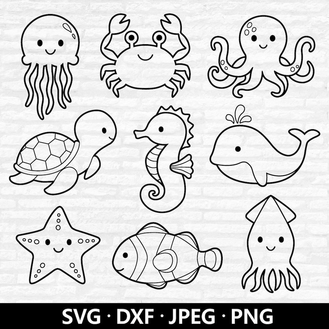 Sea Animals Outline SVG: Ocean Creatures Cut Files (digital Download ...