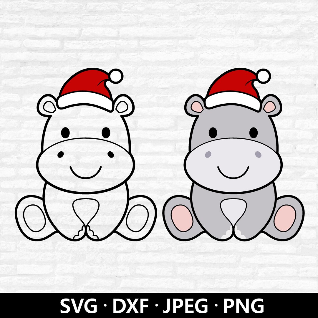 Christmas Hippo SVG: Santa Hat Animal Clipart (digital Download) - Etsy